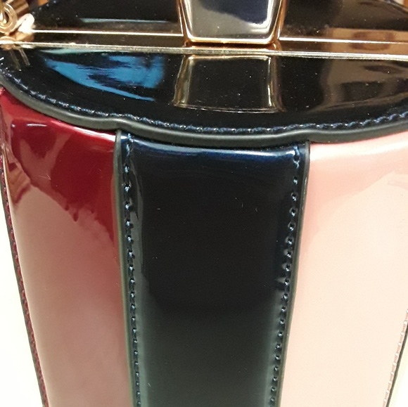 Bags | Barrel Studded Flapper Purse Red Pink Black Nwt | Poshmark